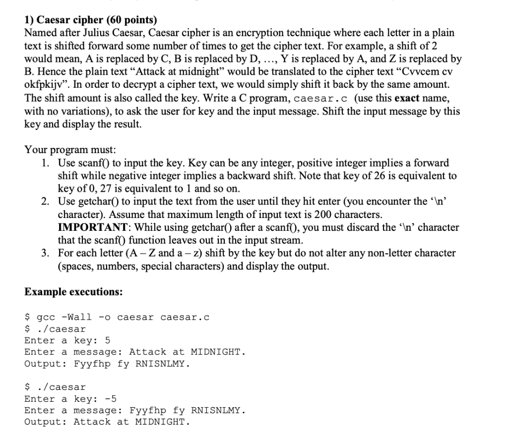 Solved 1) Caesar cipher (60 points) Named after Julius | Chegg.com