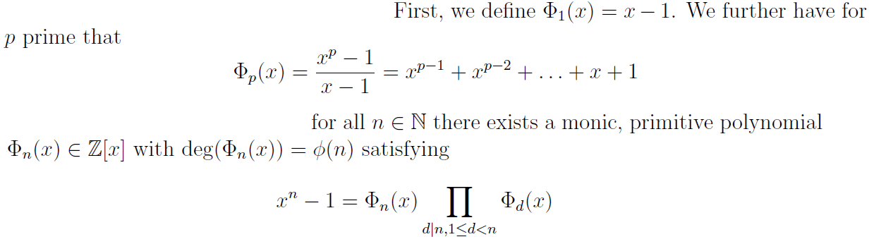 Solved The cyclotomic equation from HW 7 is | Chegg.com
