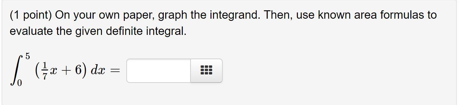 Solved (1 point) On your own paper, graph the integrand. | Chegg.com