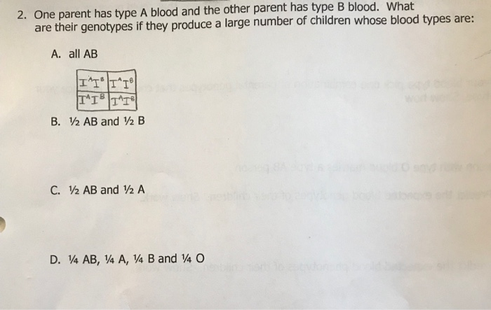 Solved 2. One parent has type A blood and the other parent | Chegg.com