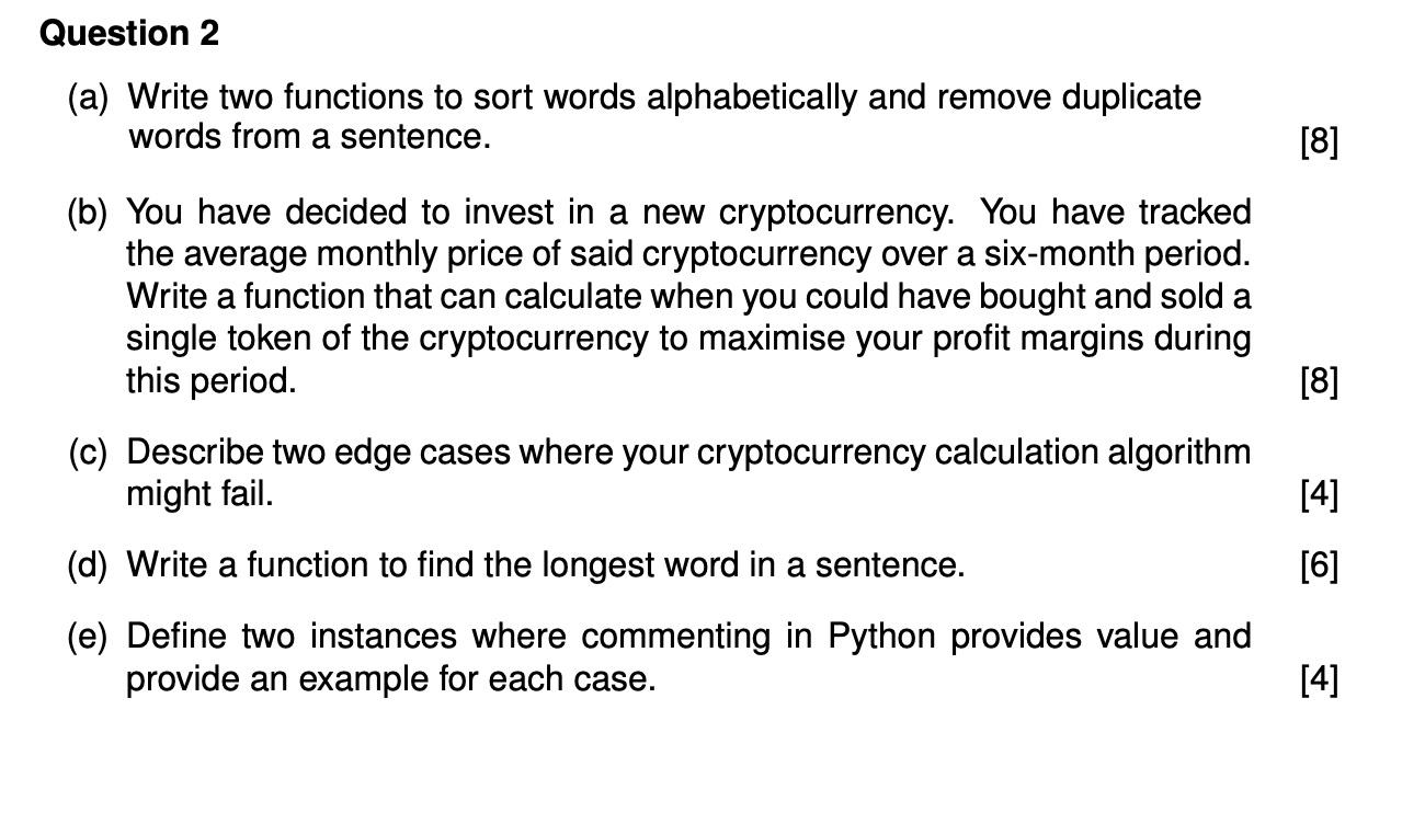 Solved Question 2 (a) Write two functions to sort words | Chegg.com