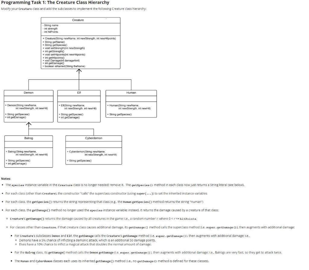Solved Programming Task 1: The Creature Class Hierarchy | Chegg.com