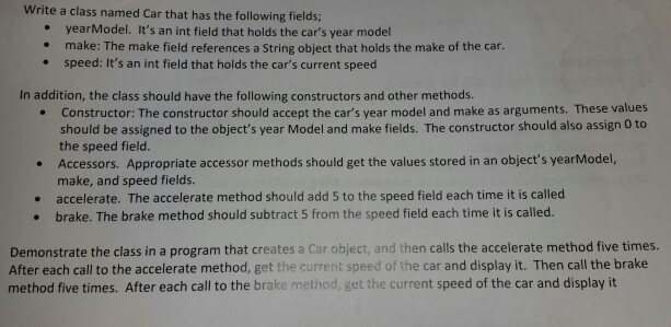 Solved create a car class following the requirements and | Chegg.com