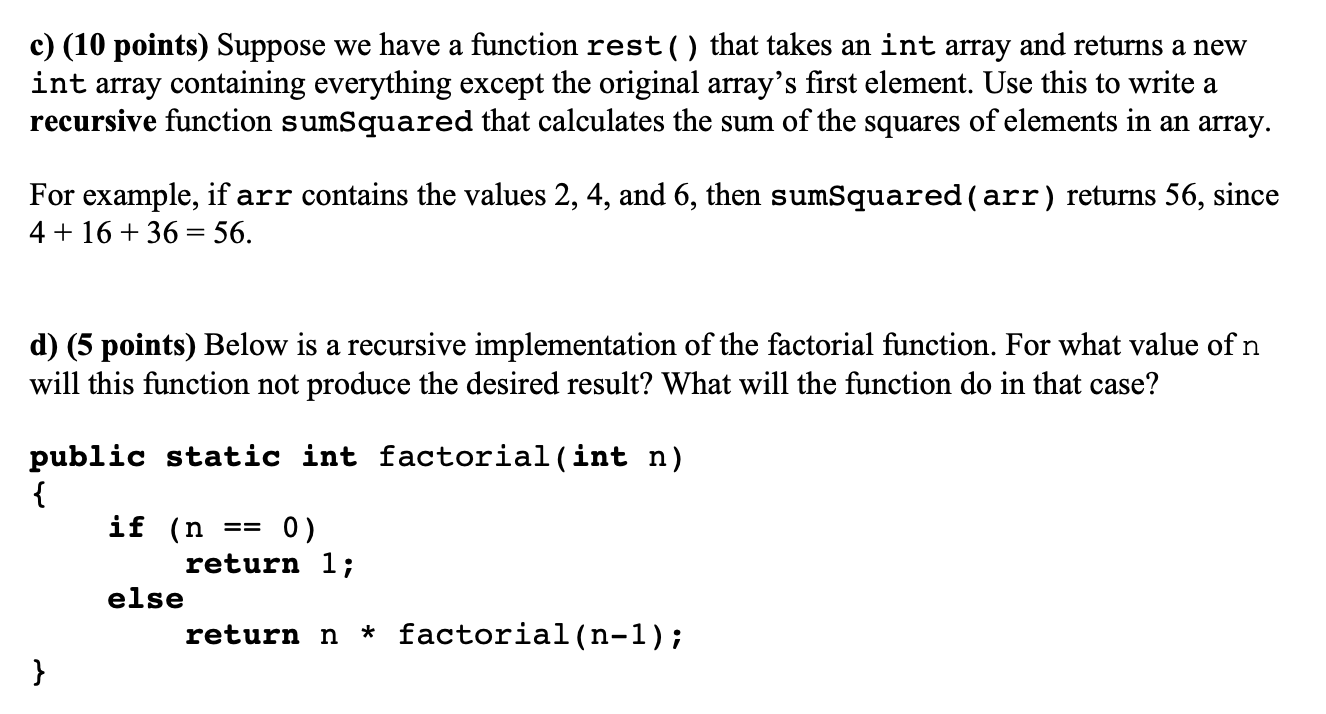 Solved c) (10 points) Suppose we have a function rest() that | Chegg.com