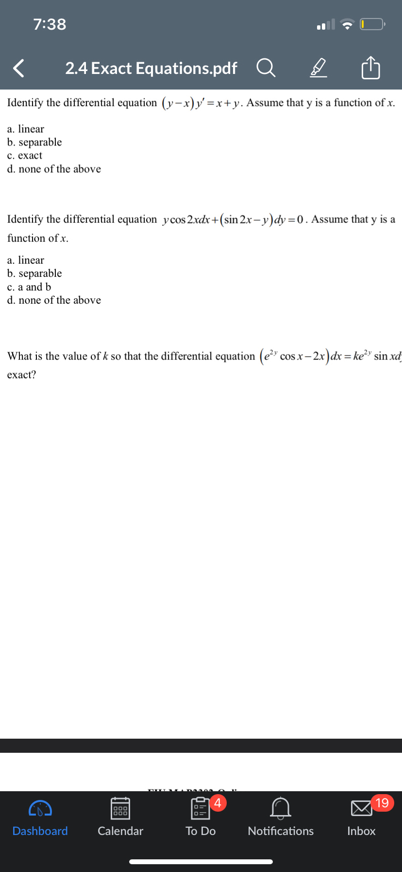 Solved Identify the differential equation (y-x)y'=x+y. | Chegg.com