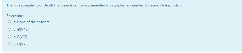 Solved The time complexity of Depth First Search can be | Chegg.com