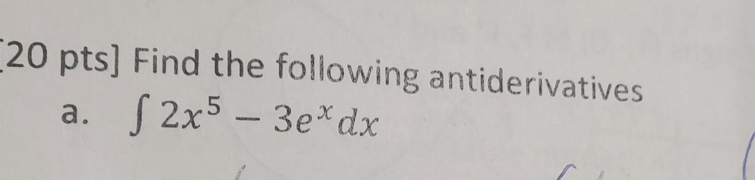 Solved 20 pts] Find the following antiderivatives a. | Chegg.com