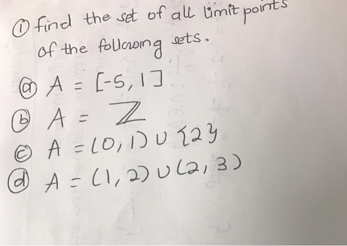 Solved Find the set of all limit point of the following | Chegg.com