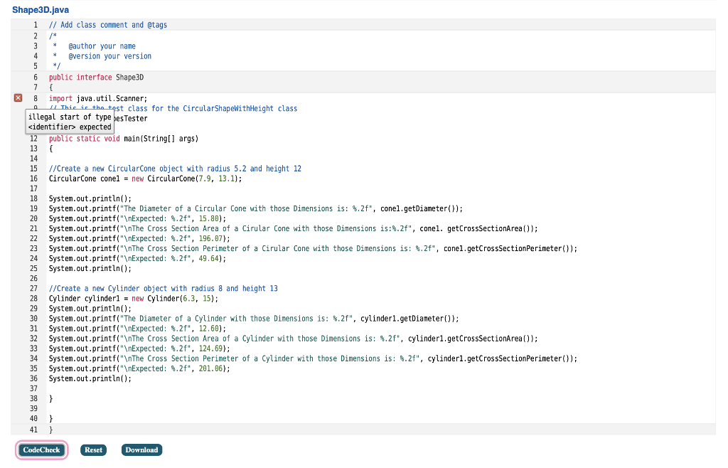 Solved Shape3D.java 1 // Add class comment and @tags 2 /* 3 | Chegg.com