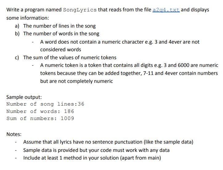 Solved Write a program named SongLyrics that reads from the | Chegg.com