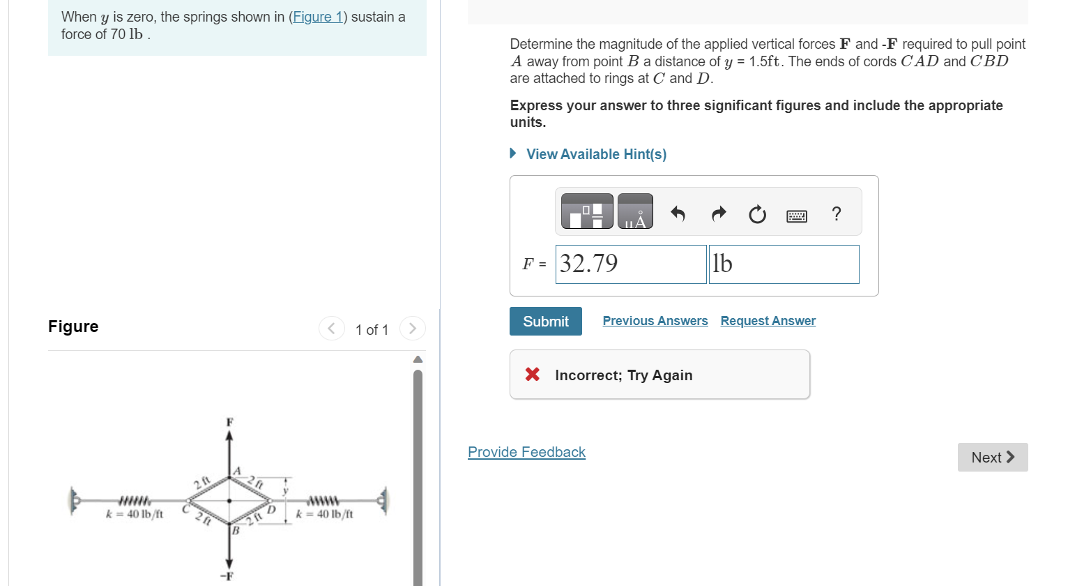 Solved When y is zero, the springs shown in (Figure 1) | Chegg.com