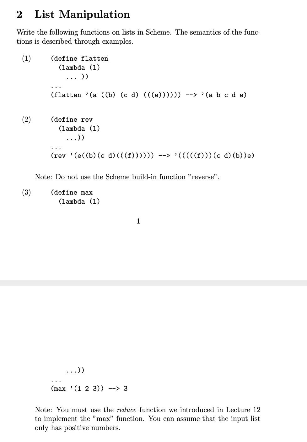 Solved 2 List Manipulation Write the following functions on | Chegg.com