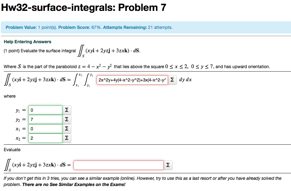 Solved Hw32-surface-integrals: Problem 7 Problem Value: 1 | Chegg.com