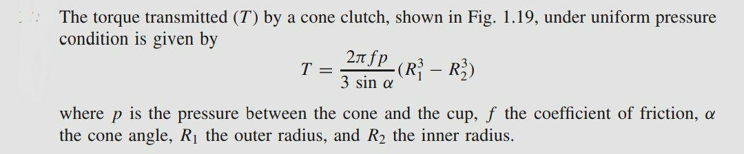 Solved The torque transmitted (T) by a cone clutch, shown in | Chegg.com