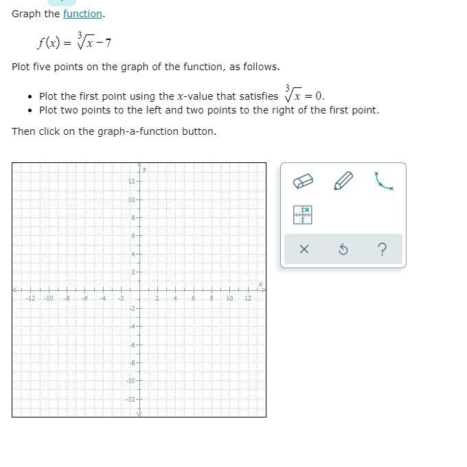 Solved Graph the function. f(x) = √x - 7 Plot five points on | Chegg.com