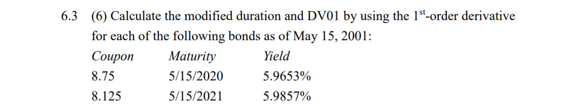 Solved .3 (6) Calculate the modified duration and DV01 by | Chegg.com