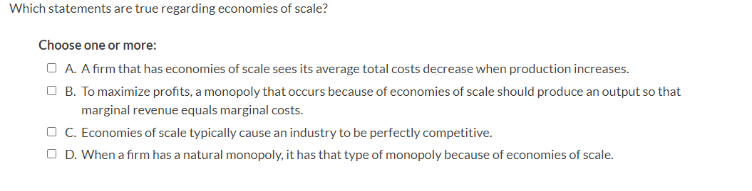 Solved Which statements are true regarding economies of | Chegg.com