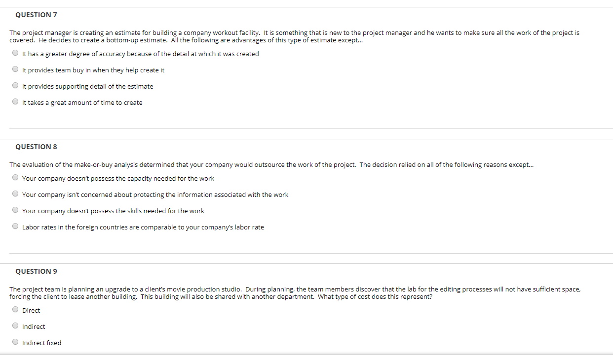 Solved QUESTION 7 The project manager is creating an | Chegg.com
