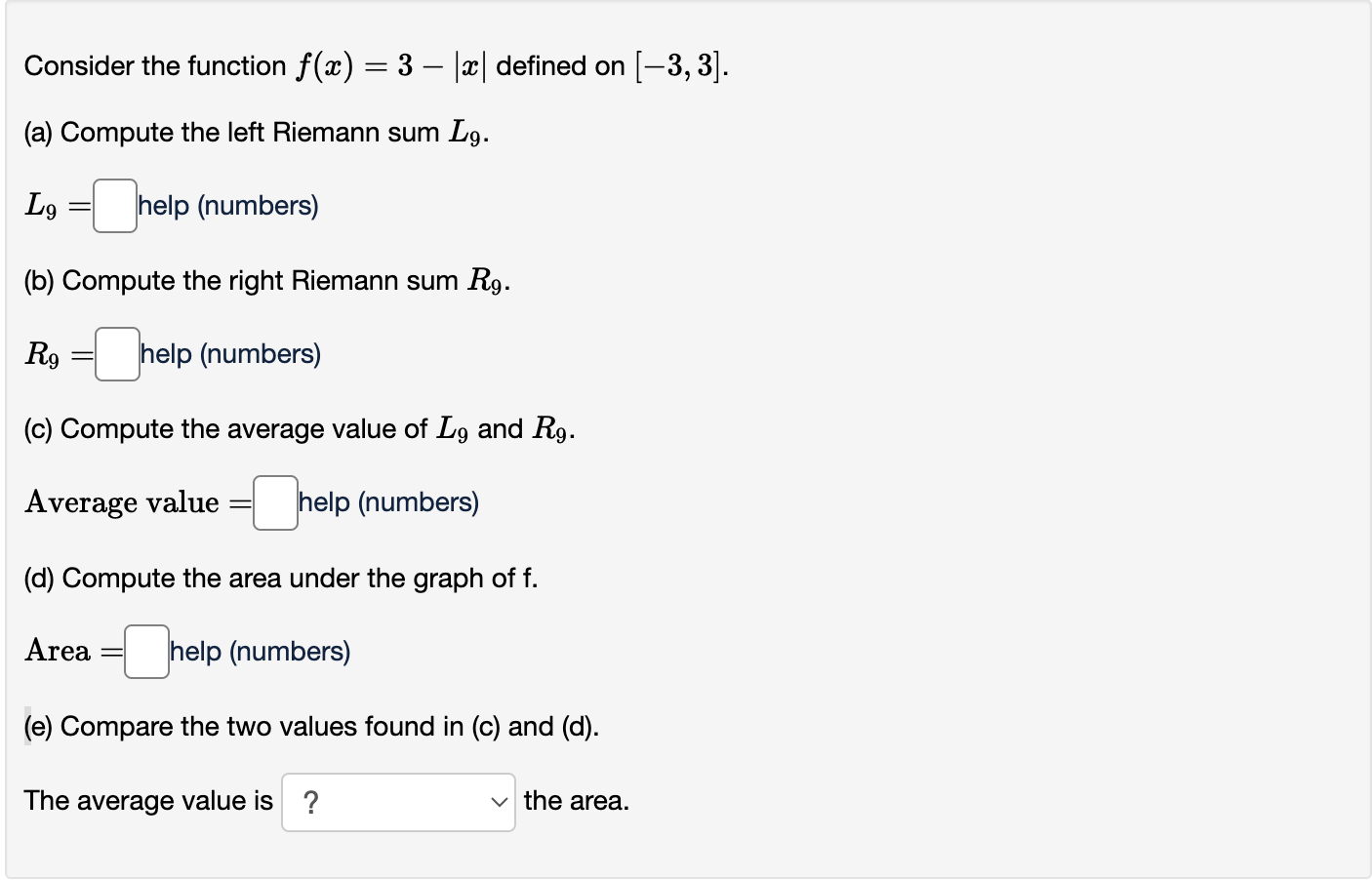 Solved Consider the function f(x)=3-|x| ﻿defined on -3,3.(a) | Chegg.com