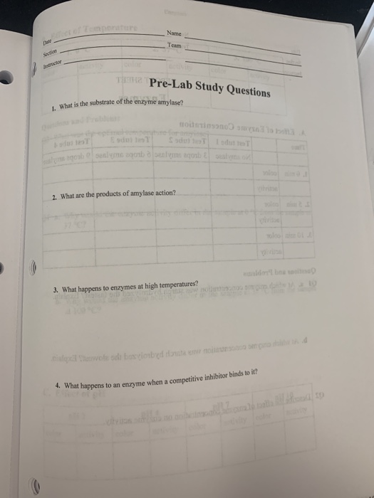 Solved Name Pre-Lab Study Questions what is the substrate of | Chegg.com