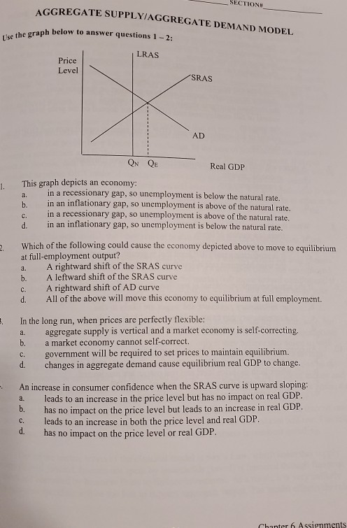 Solved _SECTION AGGREGATE SUPPLY/AGGREGATE DEMAND MODEL | Chegg.com