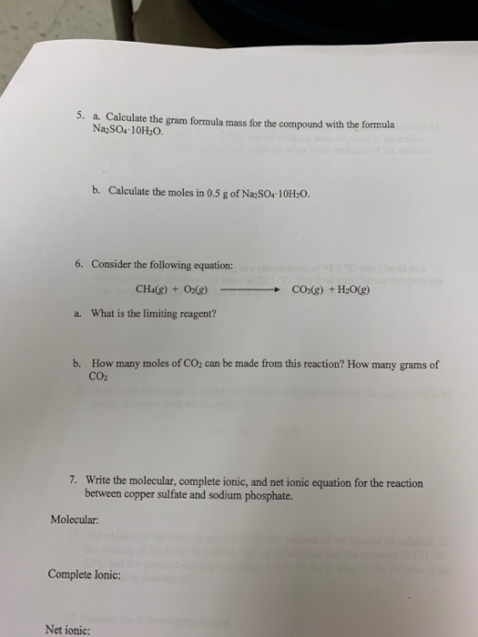 Solved 5. a. Calculate the gram formula mass for the | Chegg.com