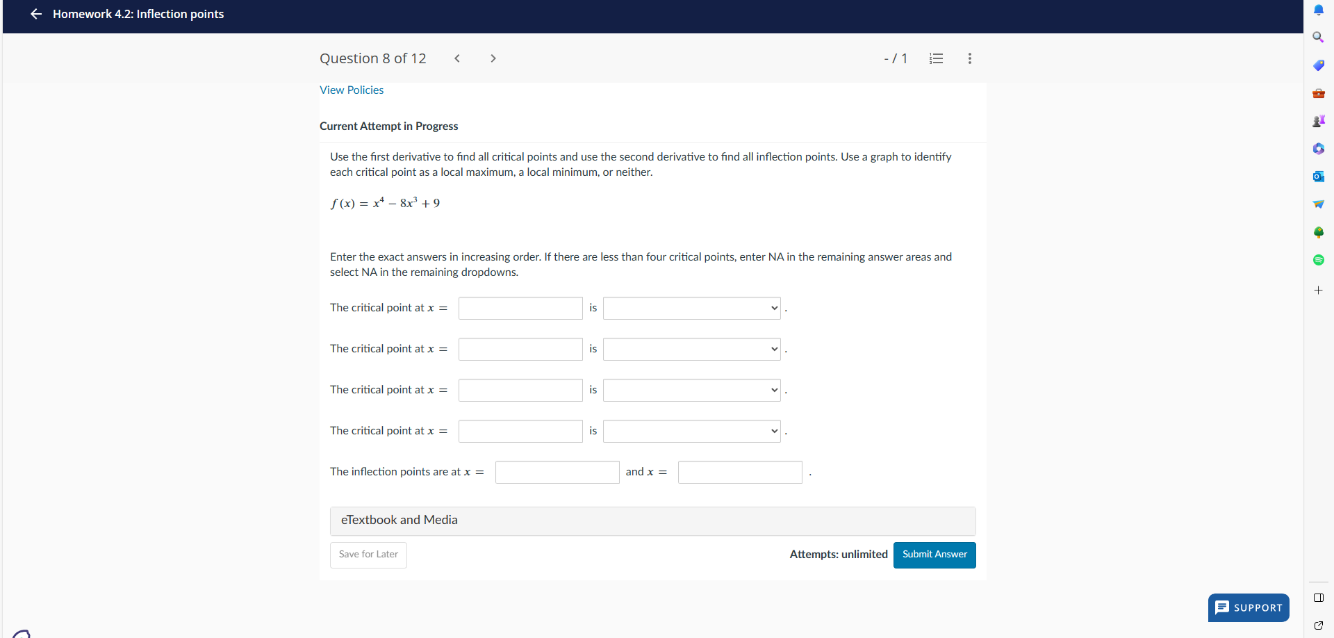 Solved Current Attempt in Progress Use the first derivative | Chegg.com