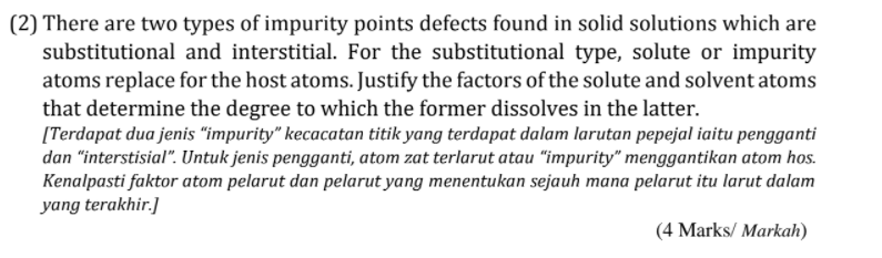 Solved (2) There are two types of impurity points defects | Chegg.com
