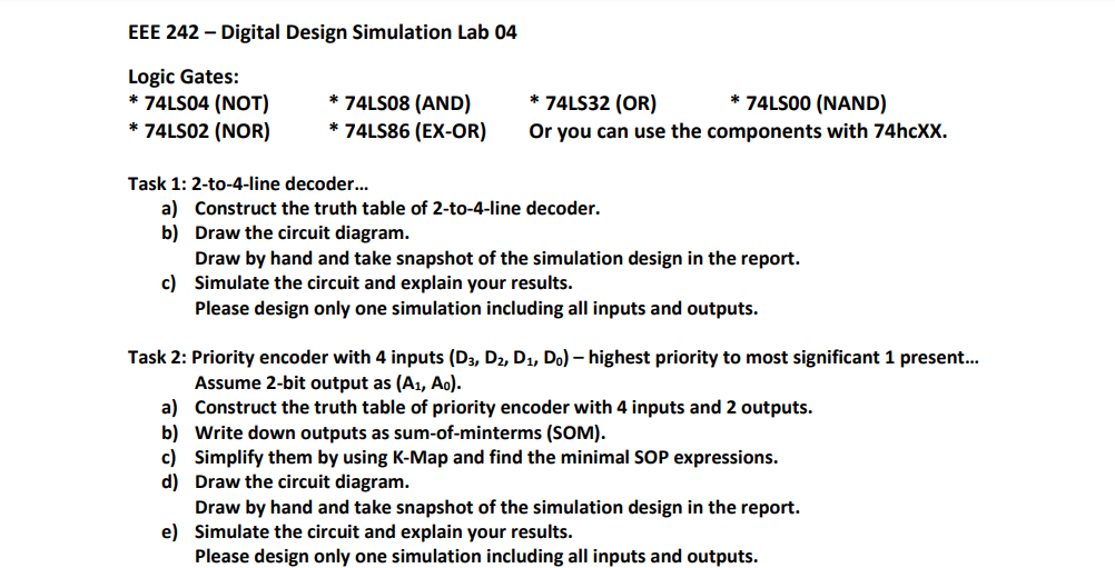 EEE 242 - Digital Design Simulation Lab 04 Logic | Chegg.com