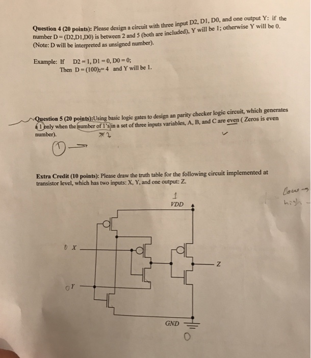 Solved Design a circuit with three input D2 D1 D0 and one | Chegg.com