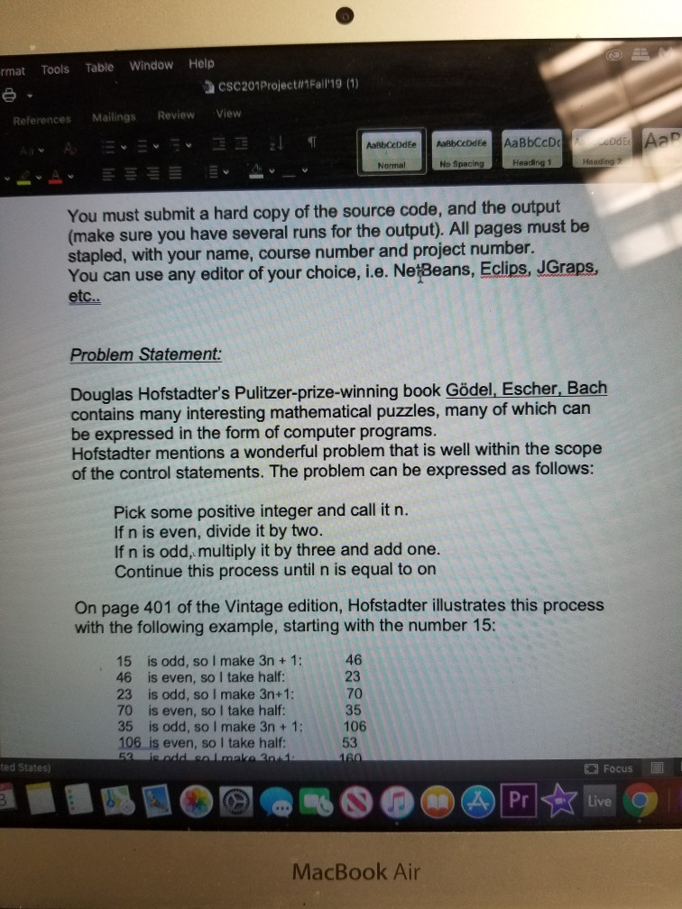 Solved rmat Tools Table Window Help CSC201 Project Fall'19 | Chegg.com