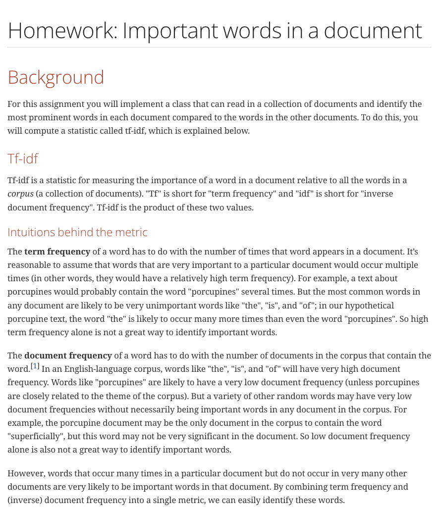 Homework: Important words in a document Background | Chegg.com