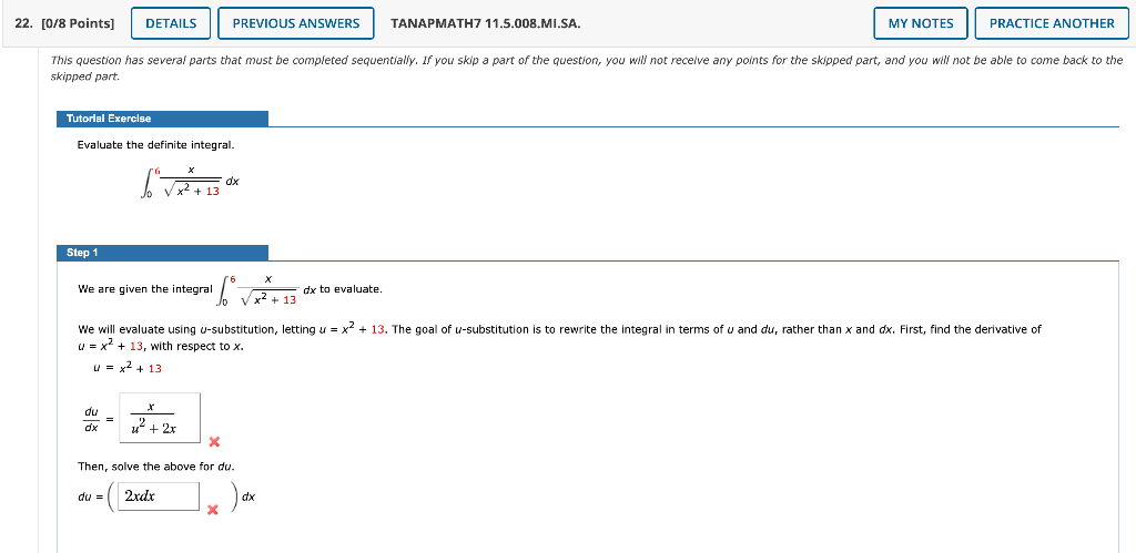 Solved 22. [0/8 Points] DETAILS PREVIOUS ANSWERS TANAPMATH7 | Chegg.com