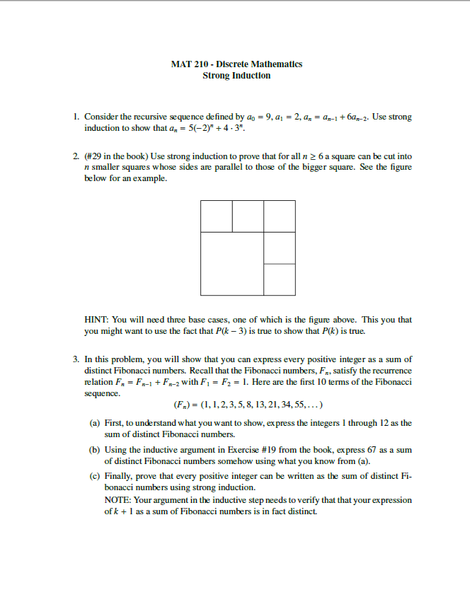 Solved MAT 210 - Discrete Mathematics Strong Induction 1. | Chegg.com