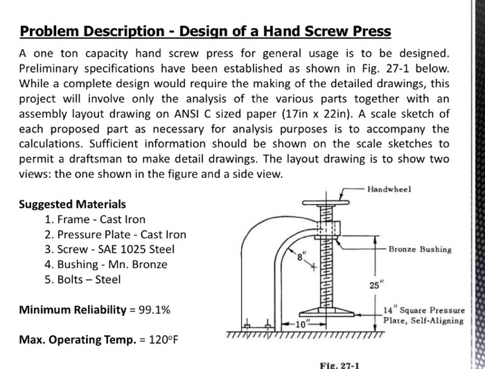 Solved Problem Description Design of a Hand Screw Press A | Chegg.com