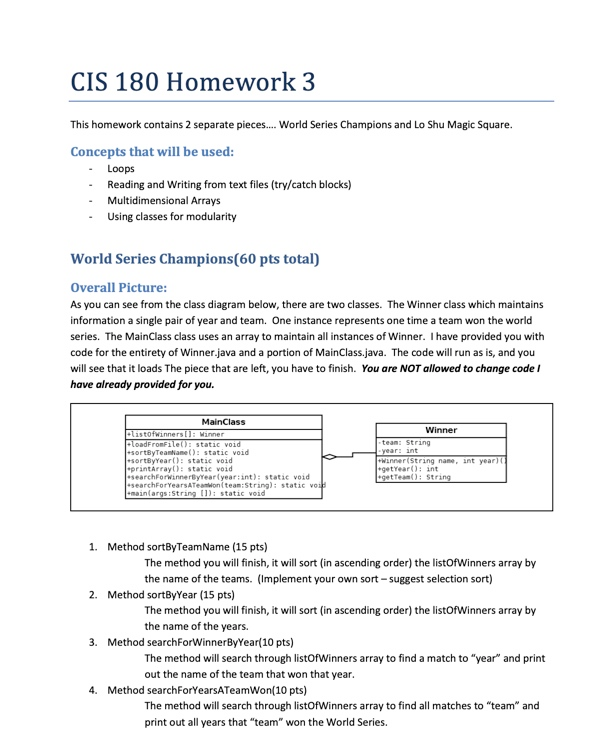 Solved CIS 180 Homework 3 This homework contains 2 separate | Chegg.com