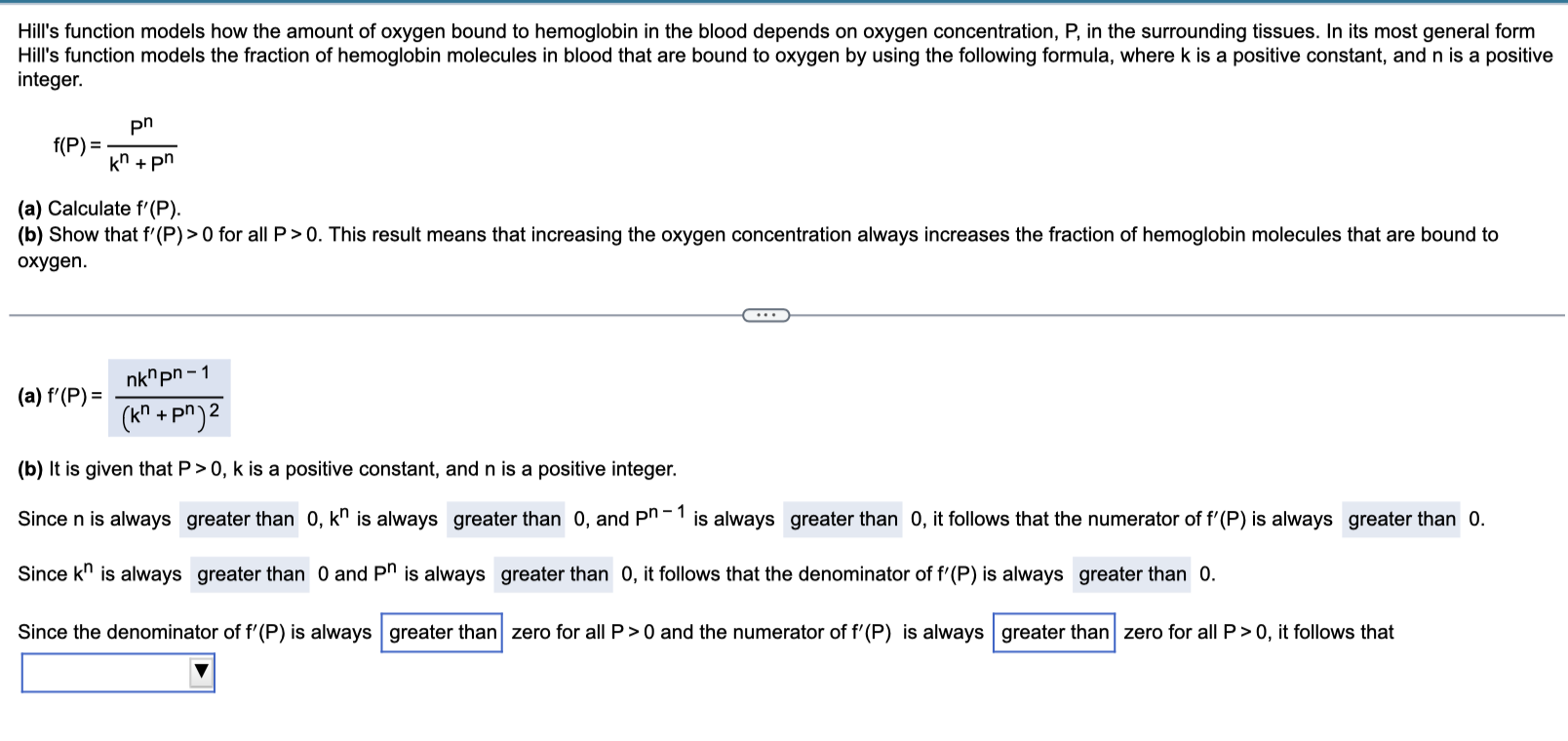 Solved Hill's function models how the amount of oxygen bound | Chegg.com