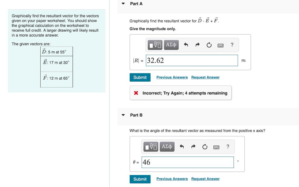 Solved Part A Graphically find the resultant vector for the | Chegg.com