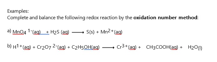 Solved Examples: Complete and balance the following redox | Chegg.com