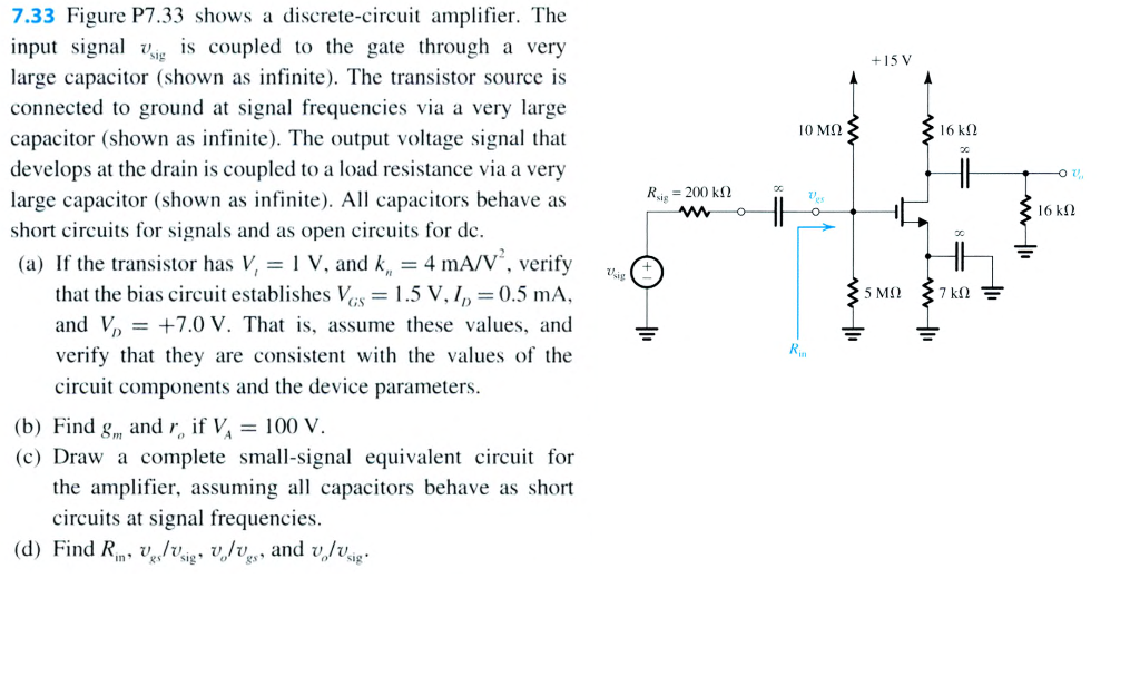 Solved 7.33 Figure P7.33 shows a discrete-circuit amplifier. | Chegg.com
