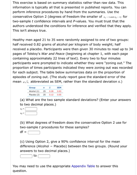 Solved This exercise is based on summary statistics rather | Chegg.com