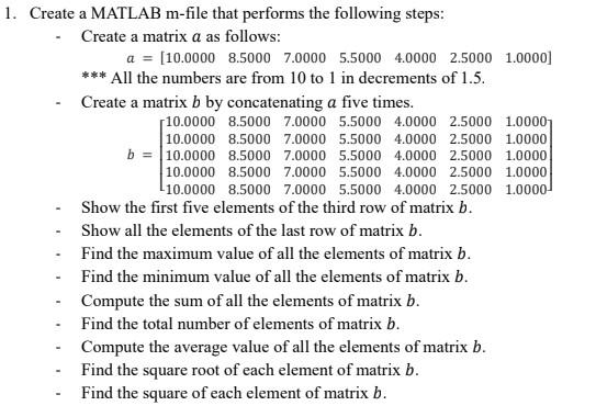 Solved Create a MATLAB m-file that performs the following | Chegg.com