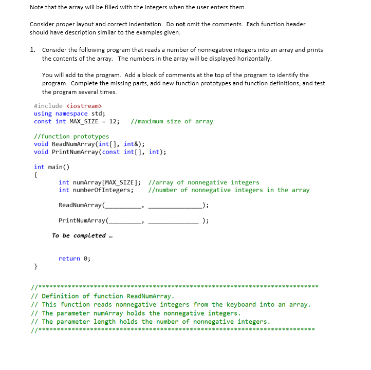 Solved Note that the array will be filled with the integers | Chegg.com