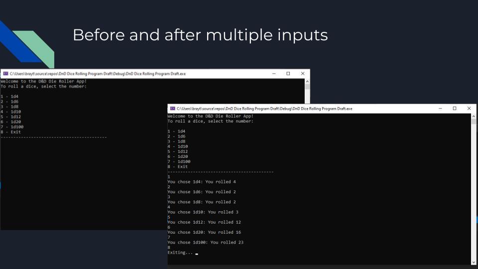 Solved Screenshots of code Ono Dice Rolling Program Delt EM | Chegg.com