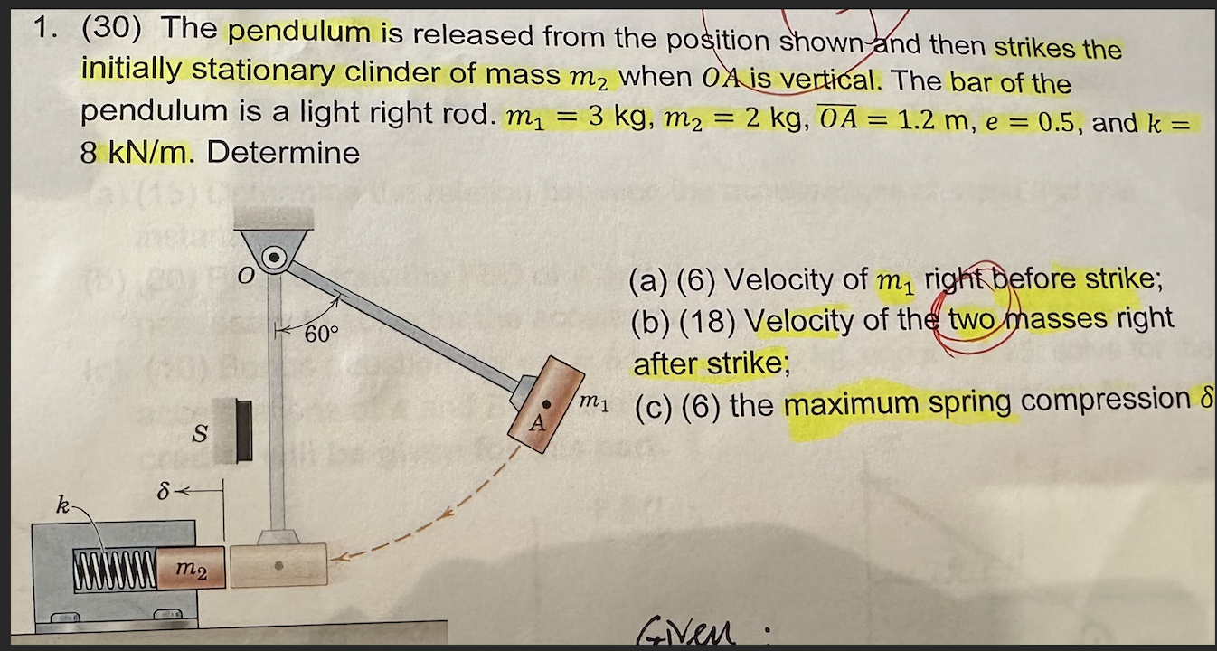 Solved (30) ﻿The pendulum is released from the position | Chegg.com