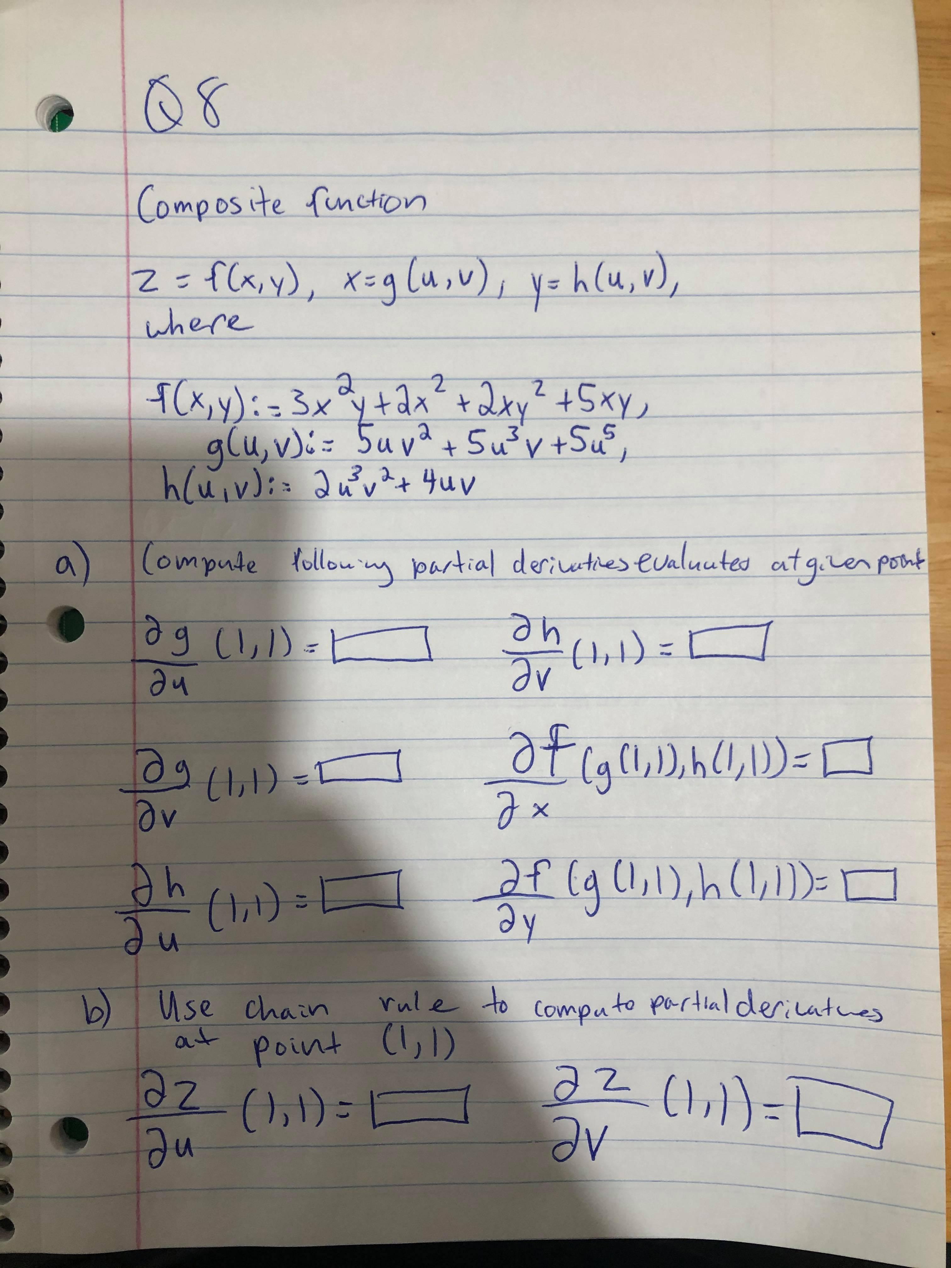 Solved Q8 Composite function z = f(x,y), x=g(u, v), y = h | Chegg.com