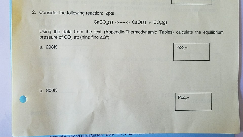 Solved 2. Consider the following reaction: 2pts CaCO3(s) | Chegg.com