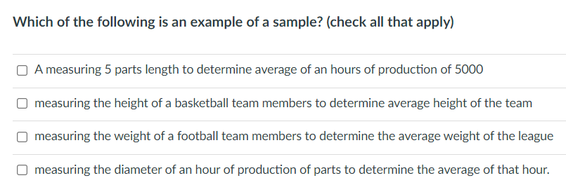 Solved Which of the following is an example of a sample? | Chegg.com