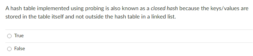 Solved A hash table implemented using probing is also known | Chegg.com