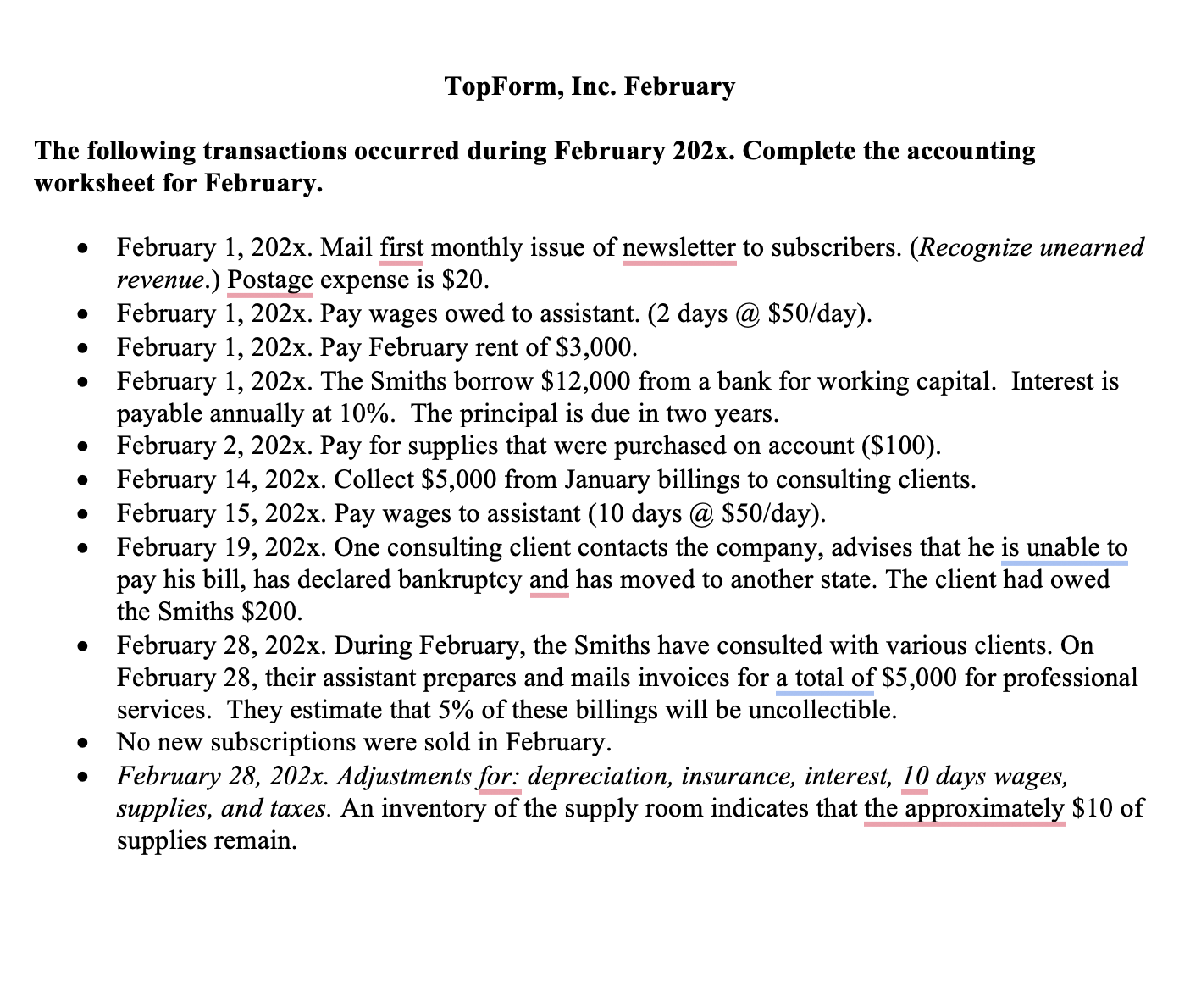 Make journal entries for TopForm Inc.'s February | Chegg.com